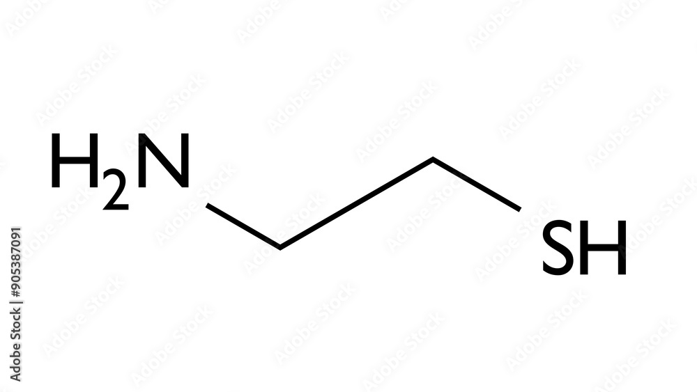 cysteamine molecule, structural chemical formula, ball-and-stick model ...