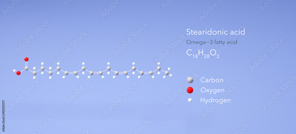stearidonic acid molecule, molecular structure, omega−3 fatty acid, 3d ...