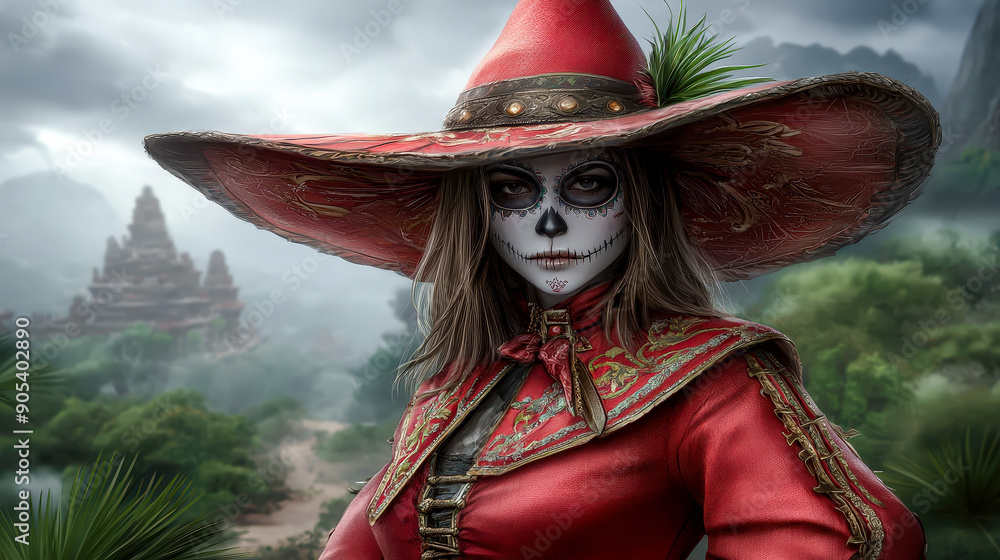 Striking Female Portrait of Dia de los Muertos La Catrina with Elegant ...