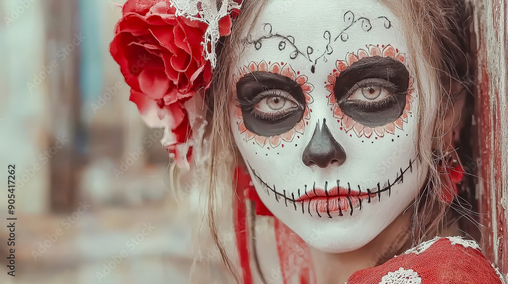Striking Female Portrait of Dia de los Muertos La Catrina with Elegant ...