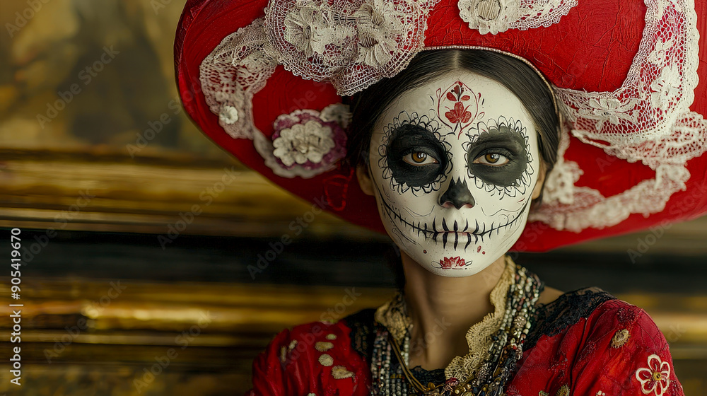 Striking Female Portrait of Dia de los Muertos La Catrina with Elegant ...