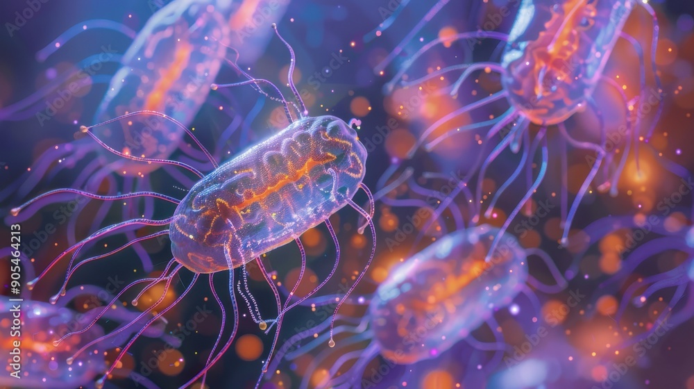 Generate an image of protozoa feeding on bacteria, capturing the ...