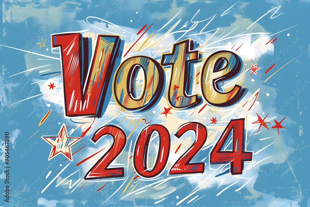 Vote 2024. Illustrated banner in colors of the American flag. Showing ...