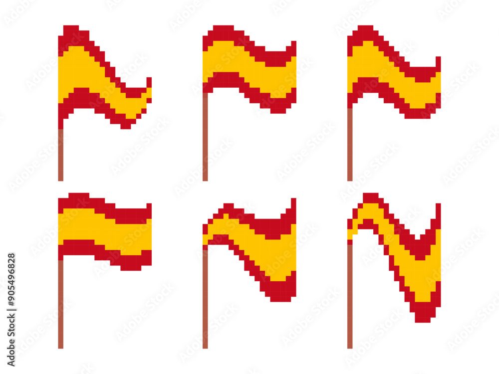 Pixel Spain flag icon set isolated on white background. Waving flag of ...