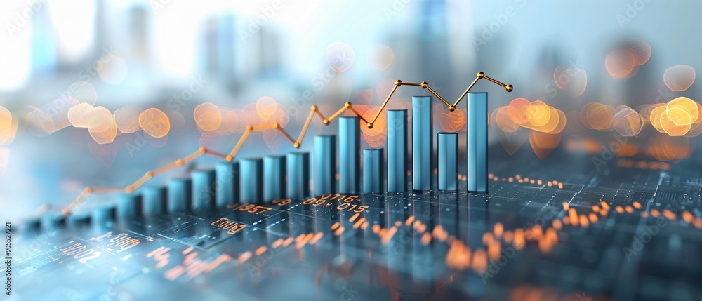 Financial Growth and Profit Margin Rising with Bar Chart and Currency ...