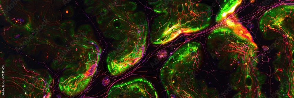 Confocal laser microscopy scan showing immunofluorescence labeled cells ...