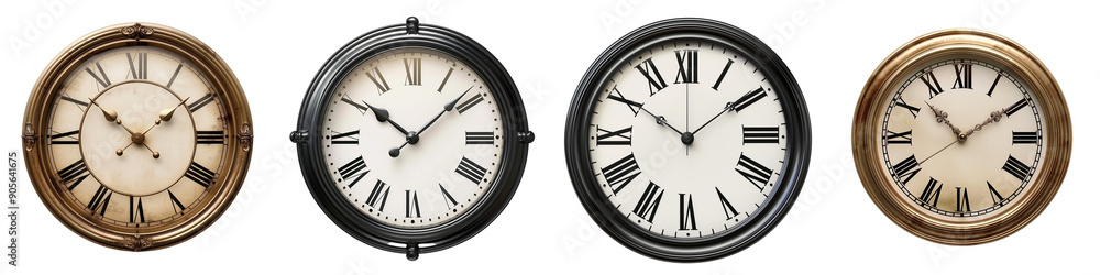 Set of a classic analog clock with Roman numerals isolated on ...