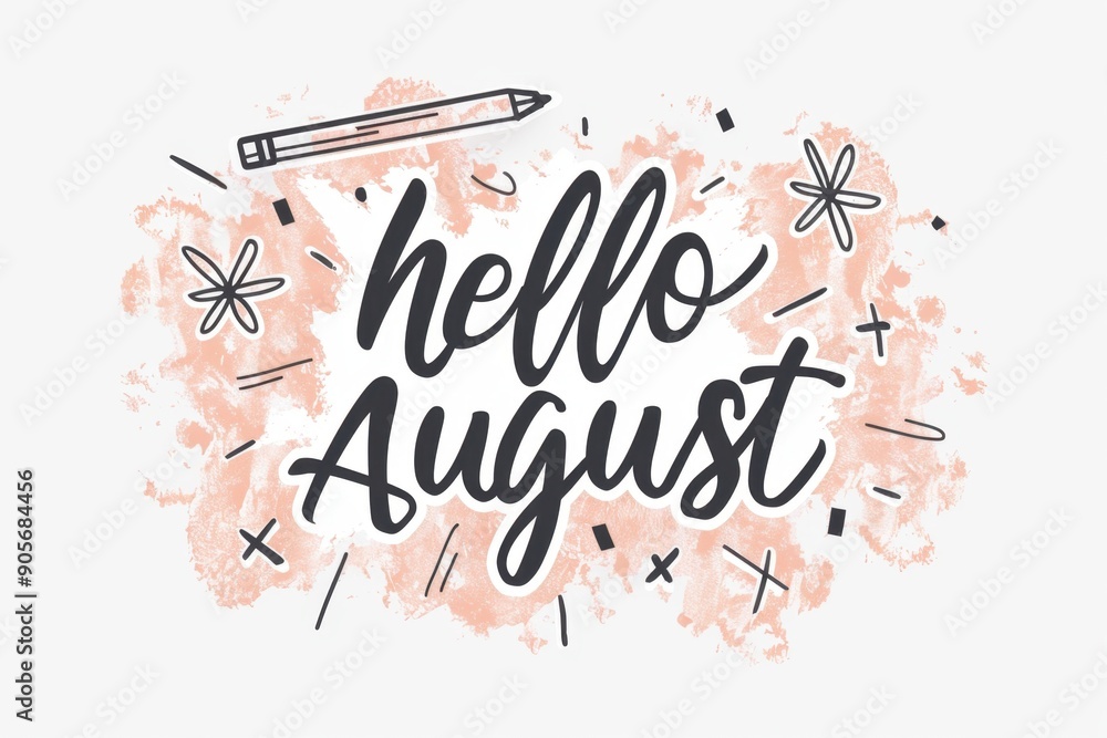 logo of the word "hello August", cute, simple lines, clipart on white ...