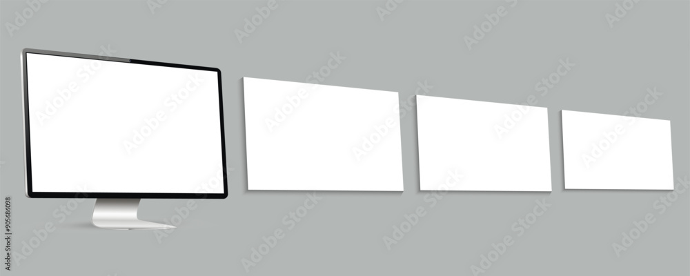 Computer monitor with with blank wireframing pages. Concept for ...