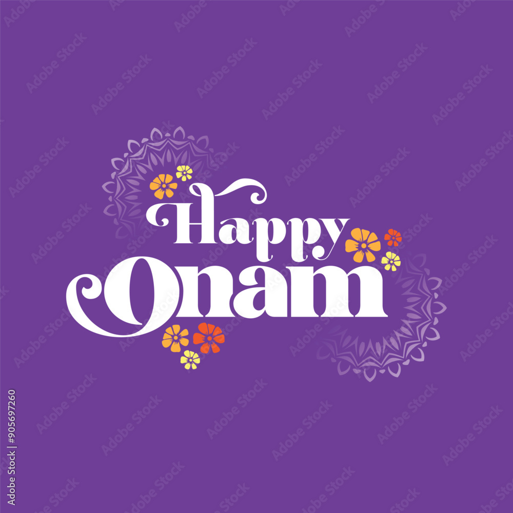 Happy Onam Typography Design with Flowers Stock Vector | Adobe Stock