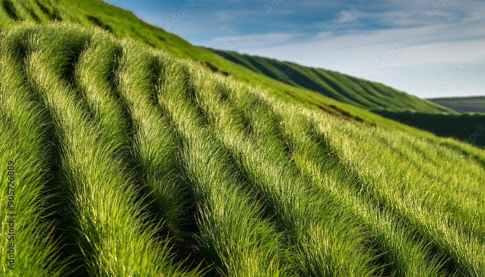 a close up view of a hillside planted with vetiver grass to prevent ...
