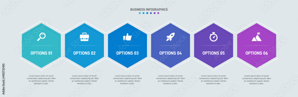 Horizontal progress bar featuring 6 arrow-shaped elements, symbolizing ...