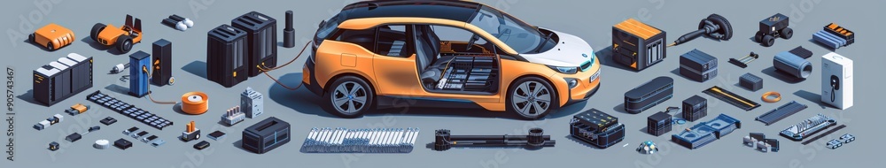 Isometric Illustration of Electric Car Components: A Modern and ...