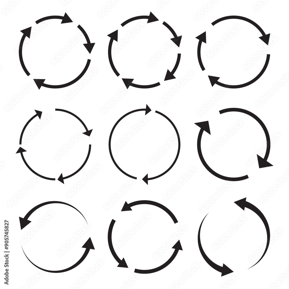 Circle arrow icon set. Symbol of reload, refresh, loading, recycle and repeat. Interconnecting ...