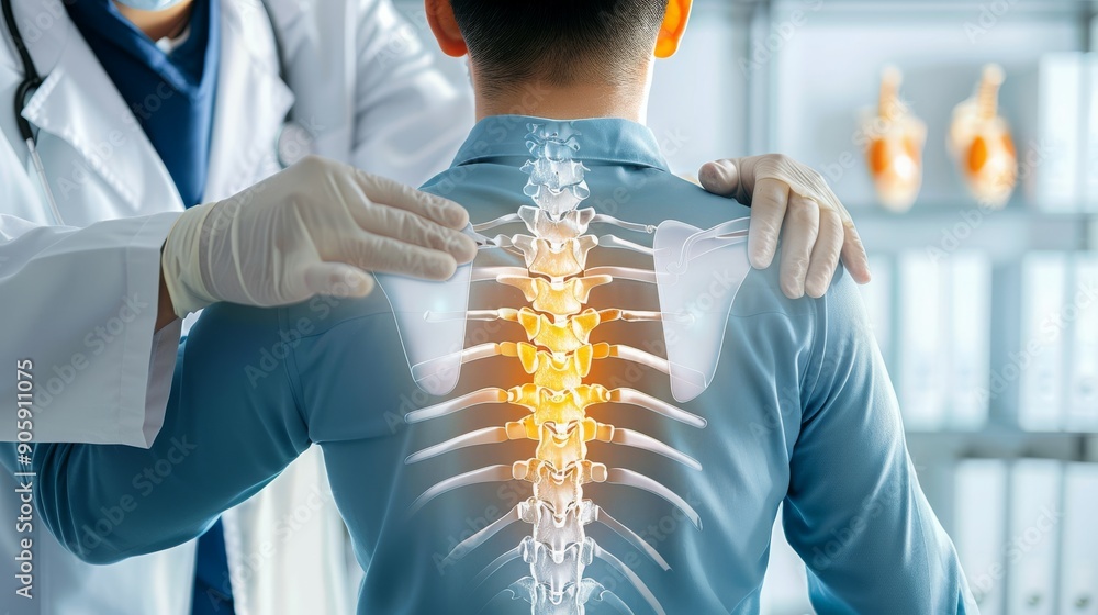 Targeting Spinal Health: Doctor examining a patient's back with an ...