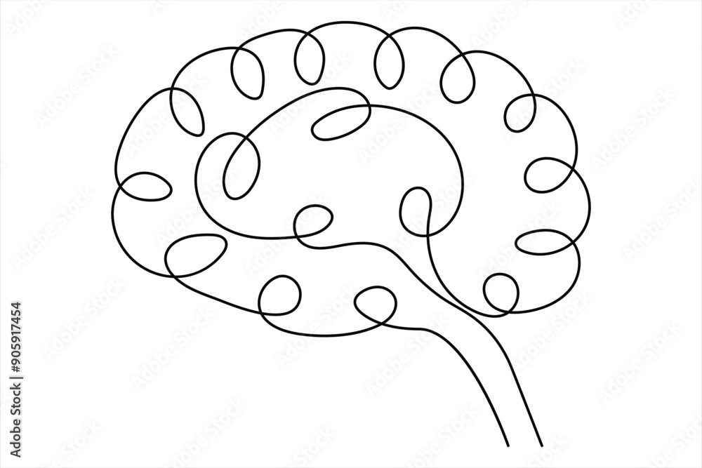Continuous one line drawing of human brain. Hand drawn minimalism style ...