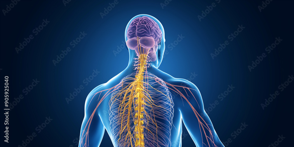Human nervous system showing brain and spinal cord Stock Photo | Adobe ...