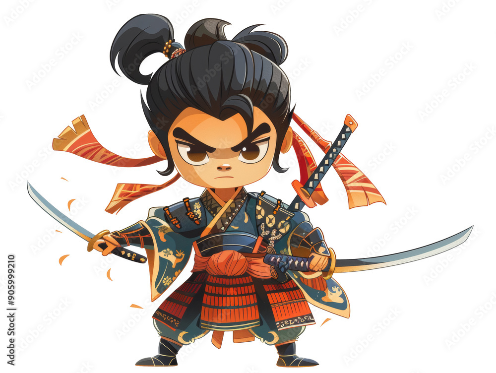 Cartoon samurai warrior with swords isolated on transparent background ...