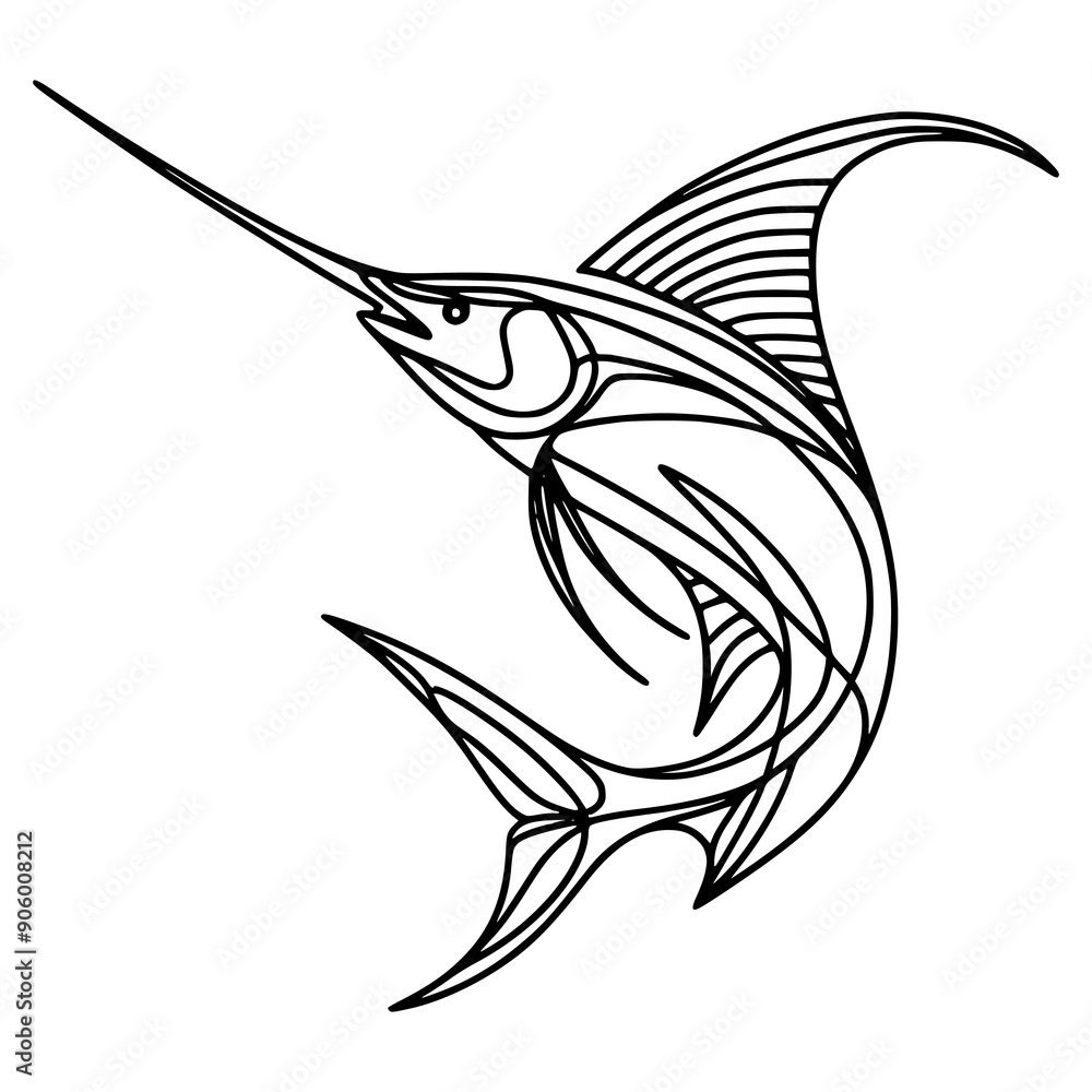 one line drawing swordfish animal vector illustration template design ...