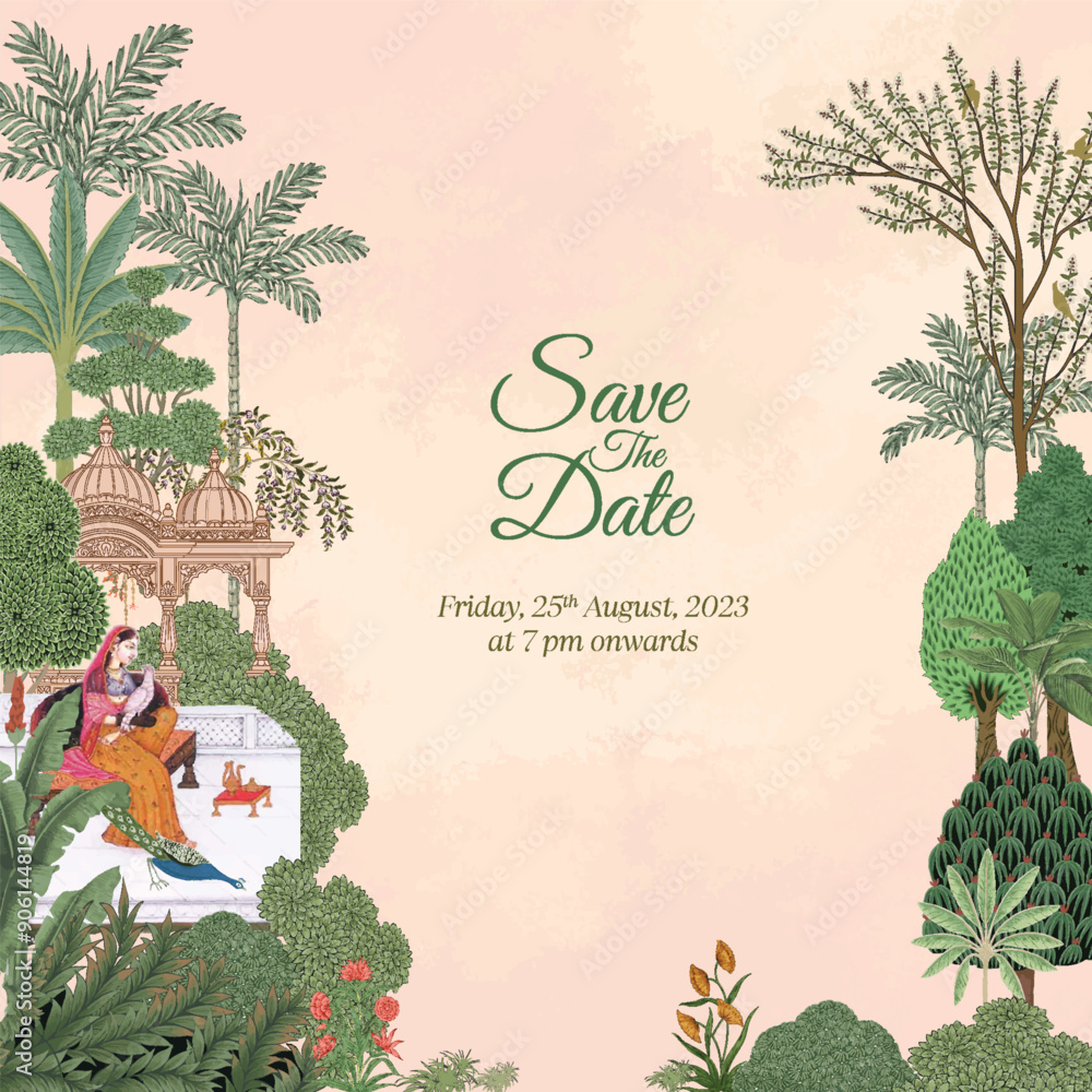 Mughal Wedding Invitation Card square shape. Invitation card for ...