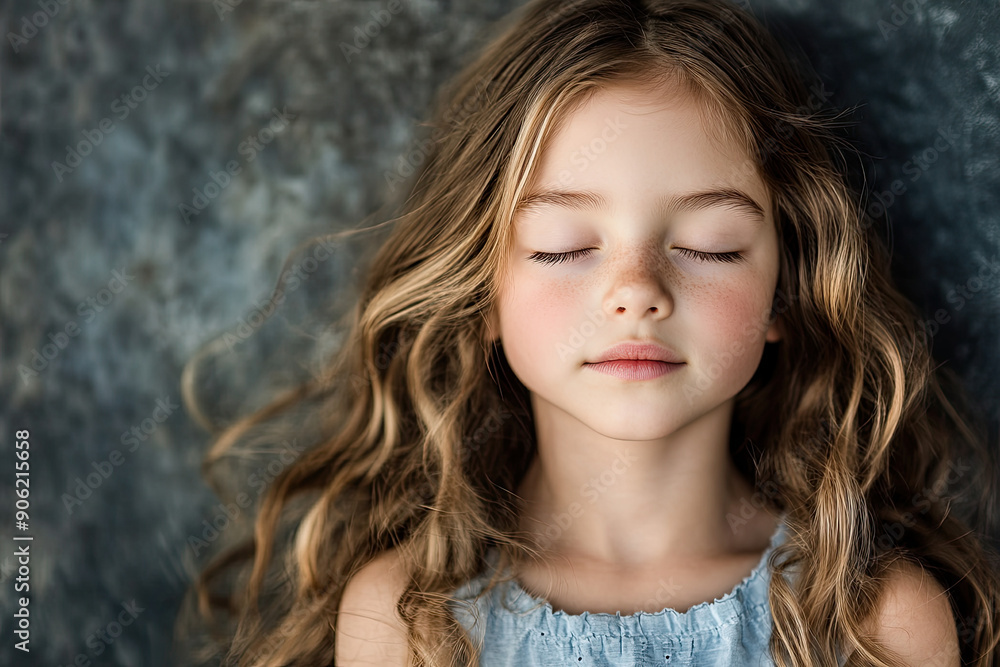 Young child eyes closed expression, closing eye expressive model shoot ...