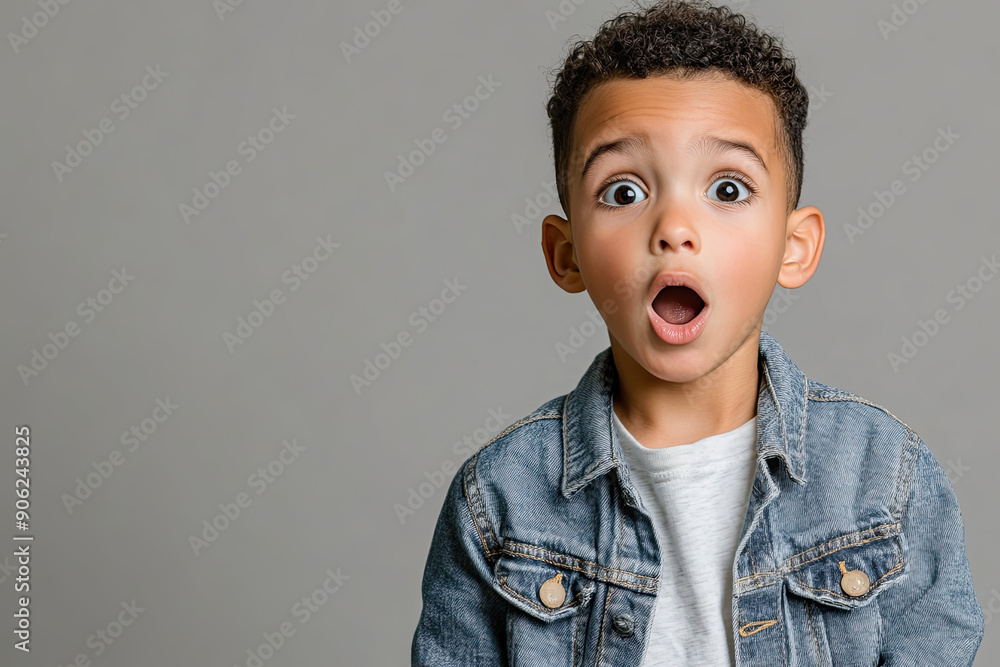Boy looking shocked or surprised, young child model clean background ...