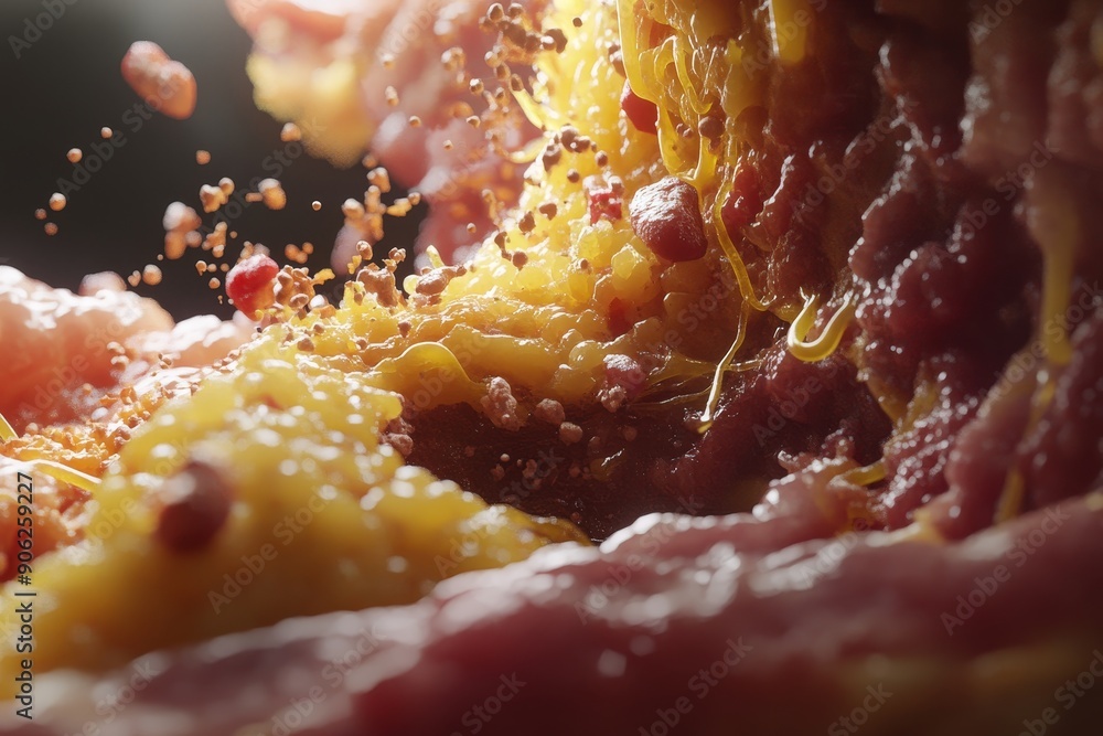 Visualization of the enzymatic breakdown of food in the stomach, with a ...