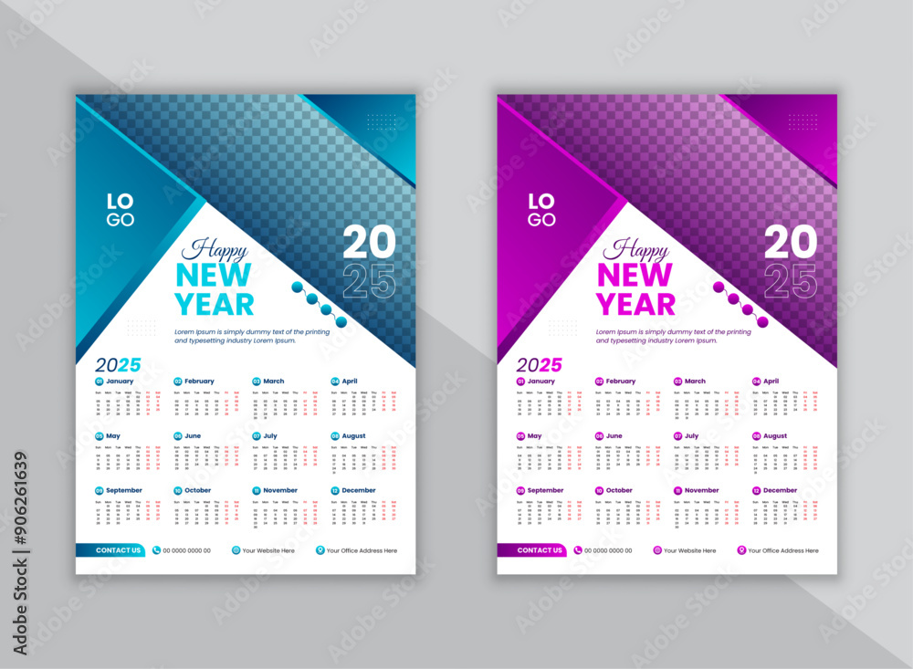One page wall calendar design template 2025, modern 12 months one page ...