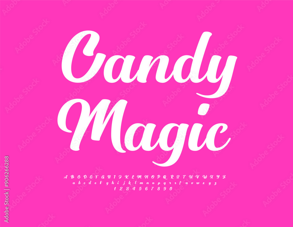 Vector cute label Candy Magic. Beautiful Cursive Font. Trendy Alphabet ...