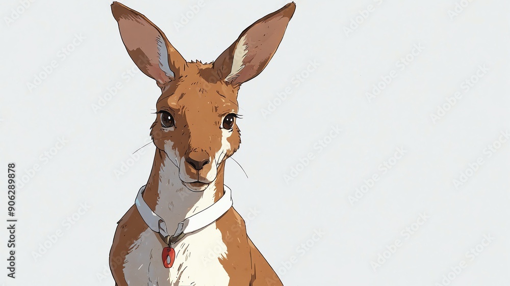 kangaroo in plain white background anime cartooon closeup portrait ...