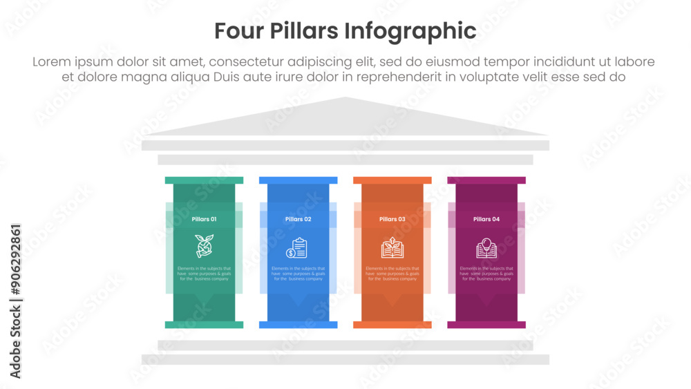 Four pillars framework with ancient classic construction infographic ...