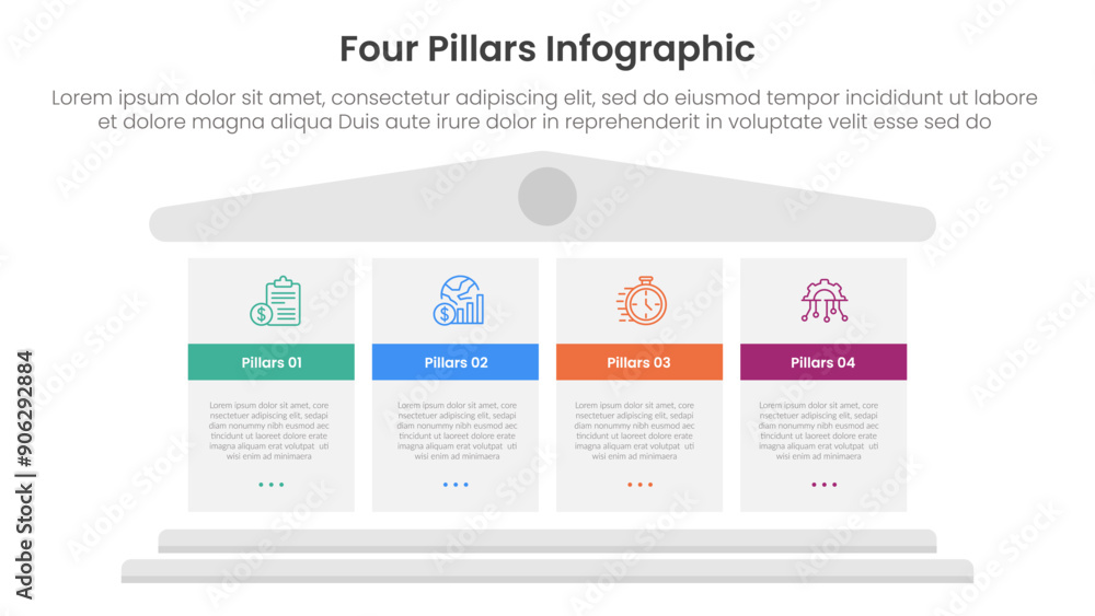 Four pillars framework with ancient classic construction infographic ...