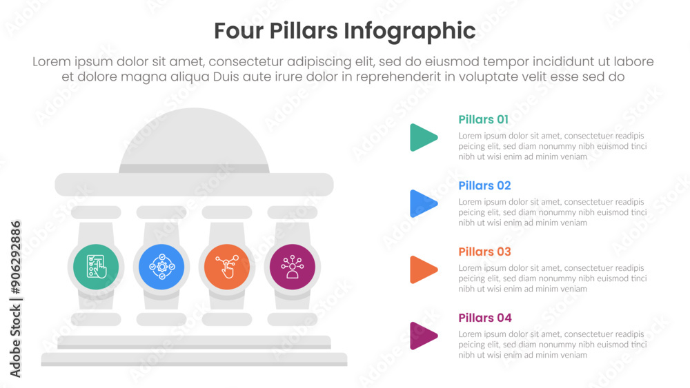 Four pillars framework with ancient classic construction infographic ...