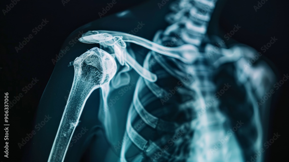 High-resolution X-ray image of a human shoulder joint. Concept of ...