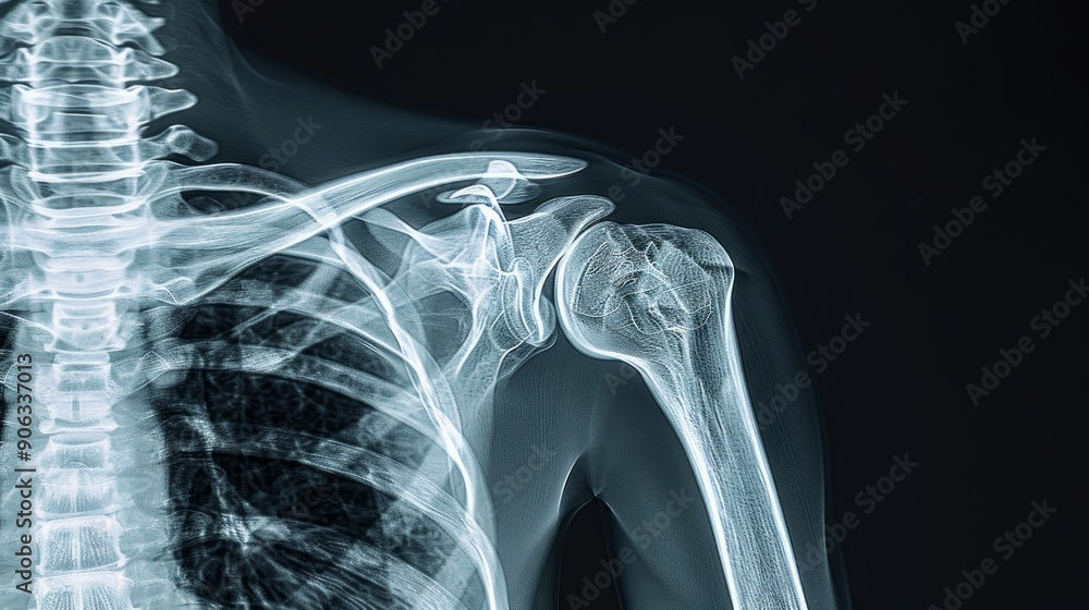 High-resolution X-ray image of a human shoulder joint. Concept of ...