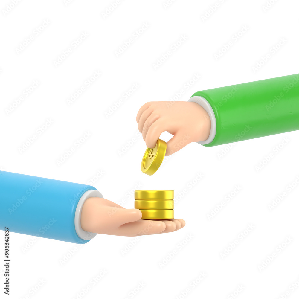 Transparent Backgrounds Mock-up. 3d Icon black hand giving coins. Money ...