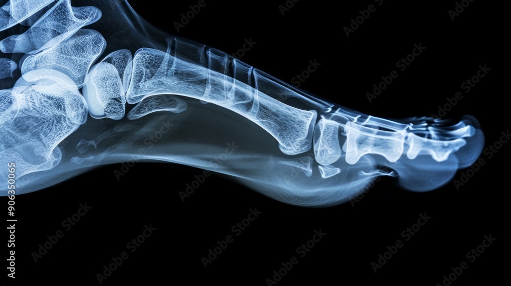 X-ray image of a human foot highlighting bone structure and detail ...