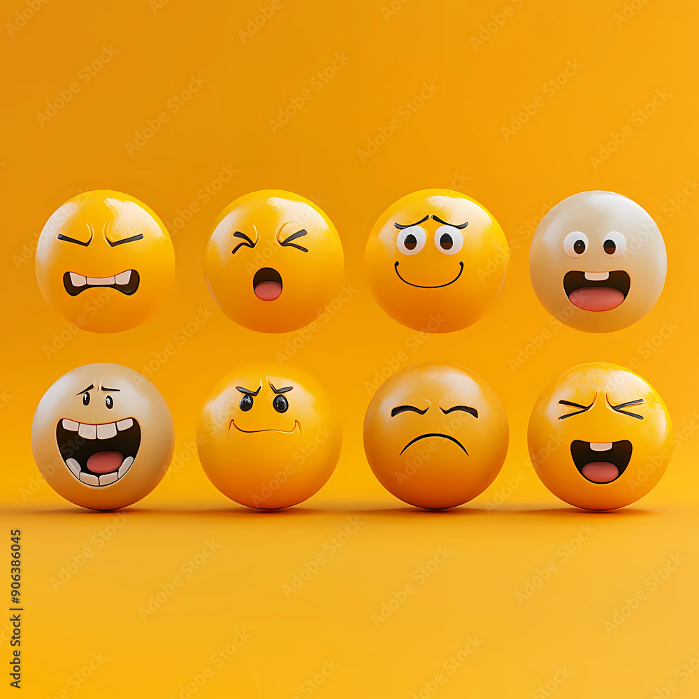 set of smileys with emotions, set of variety of yellow emoji faces with ...