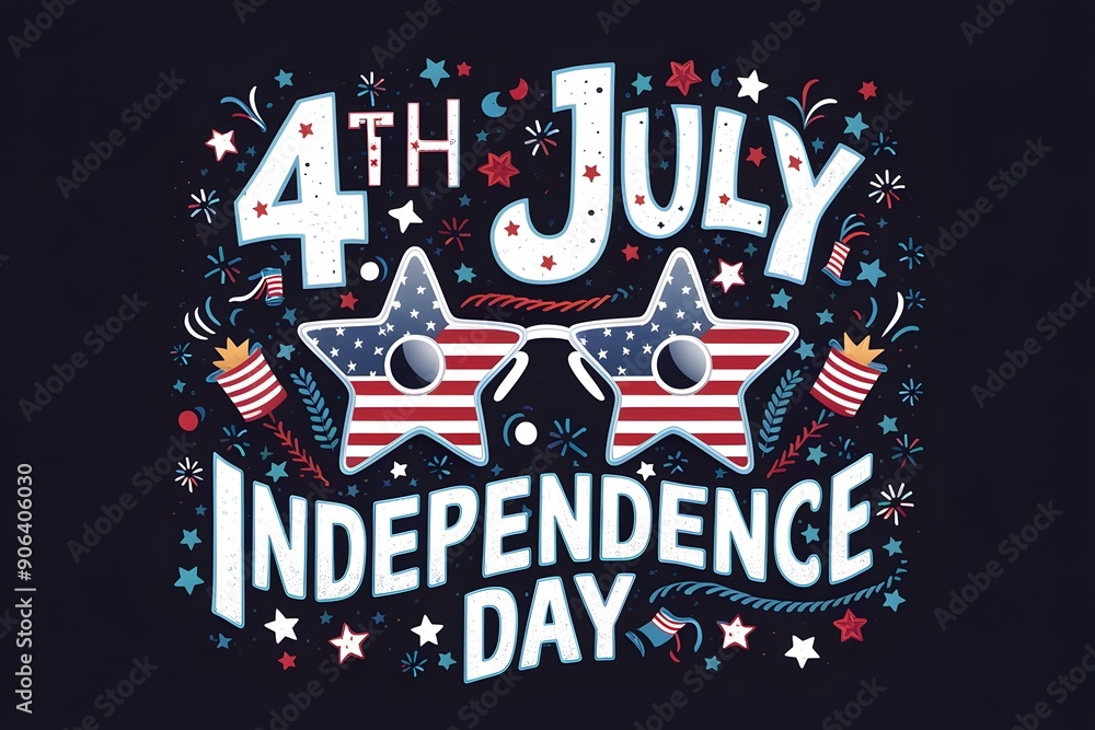 4th of July Independence Day Illustration with Typography Lettering and ...