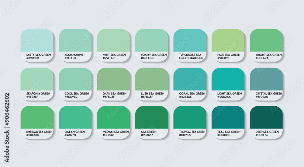 Sea Green Color Palette, Sea Greens Color Guide Palette with Color ...
