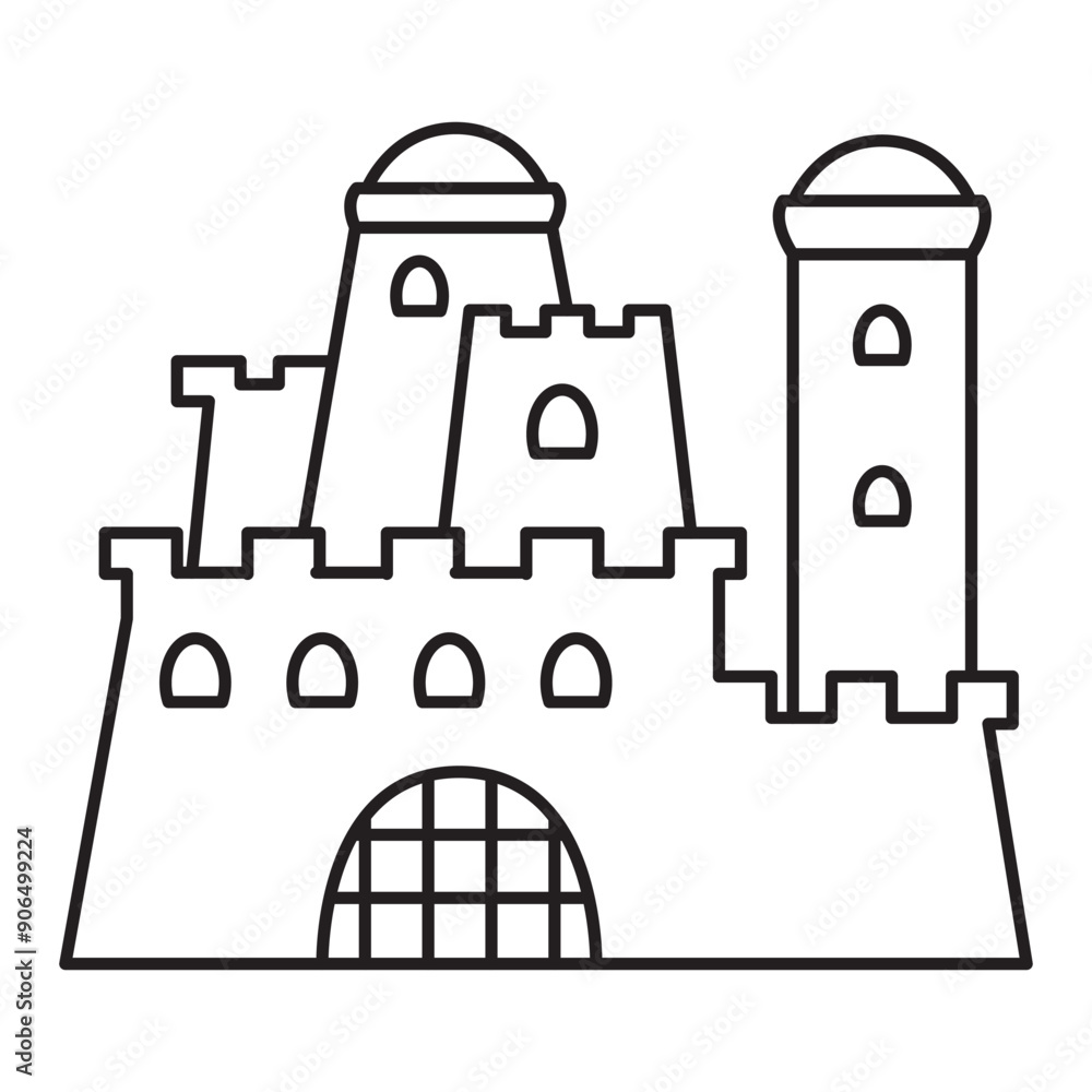 Sand castle.Medieval castle.Beach sand castle with towers.Outline ...
