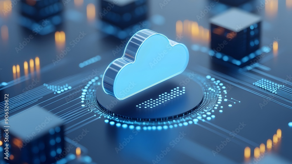 Digital cloud icon in a futuristic digital network representing cloud ...