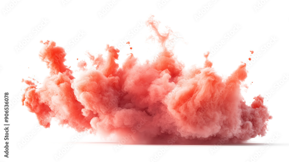Coral red color cloud explosion isolated on white background, Red paint ...