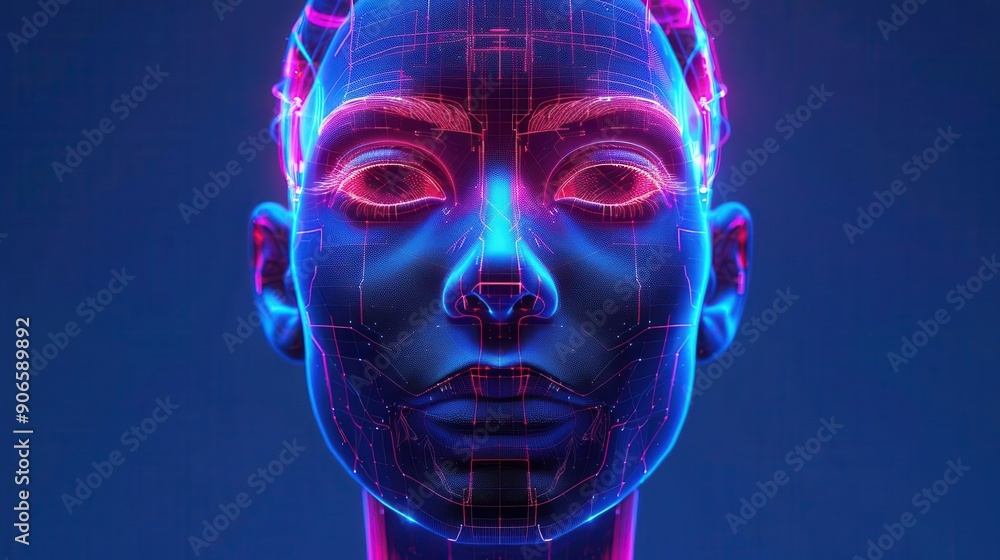 Innovative cognitive AI brain holography, front view, visualizing ...