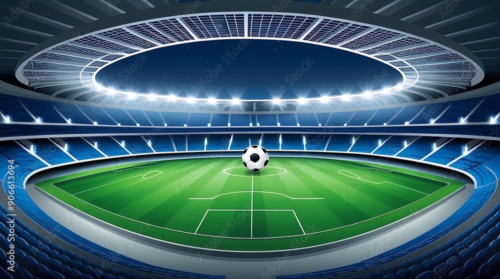 illustration of a grand football stadium at night. The stadium should ...