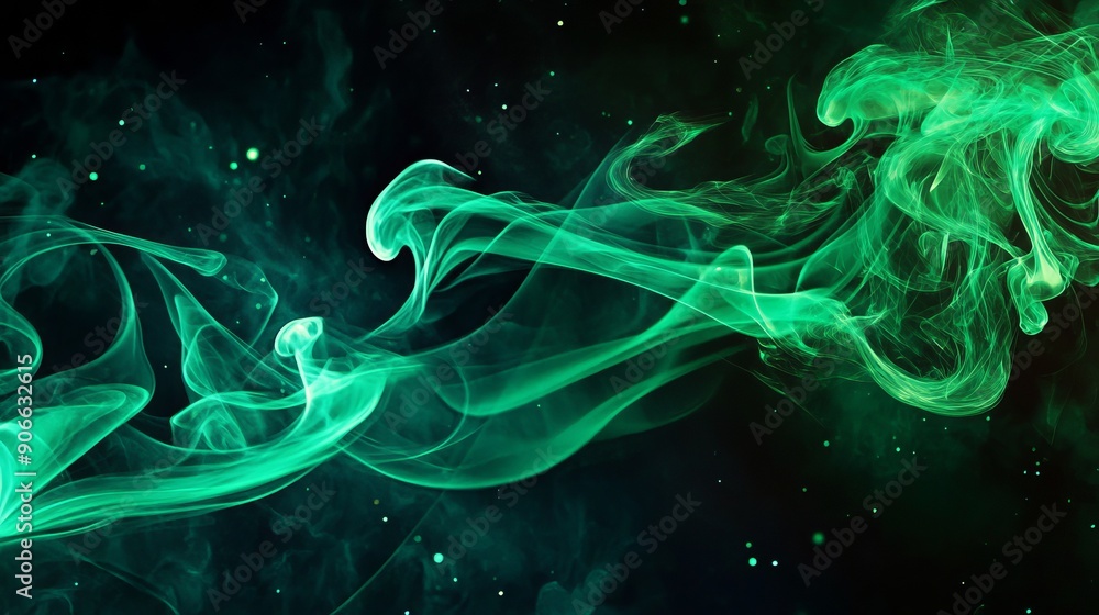 On transparent background, realistic green gas clouds are depicted ...