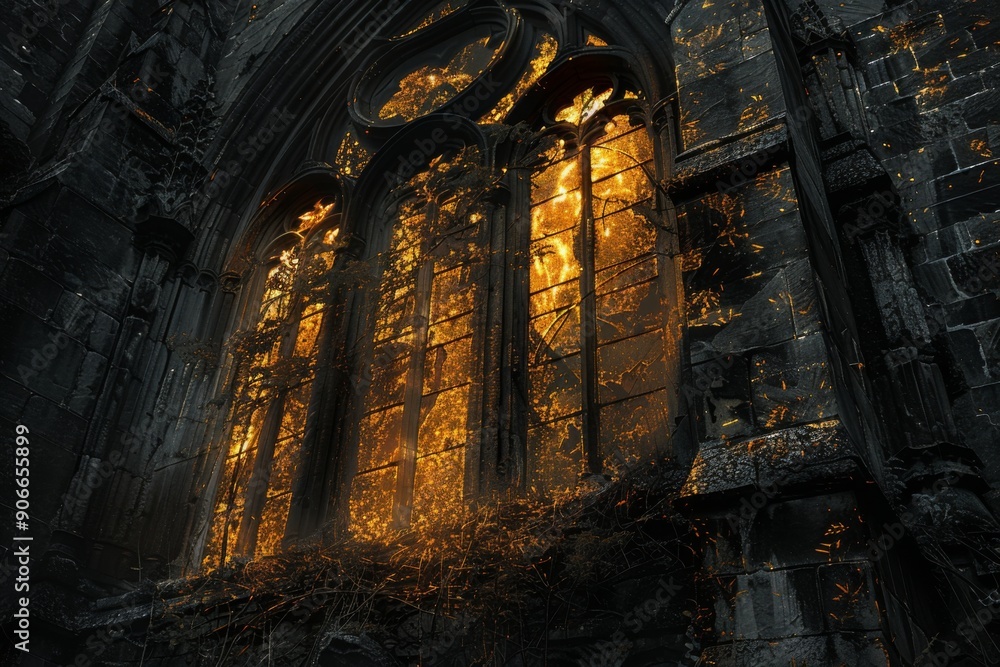 Eerie Luminescence from Church Windows Piercing the Darkness, Hinting ...