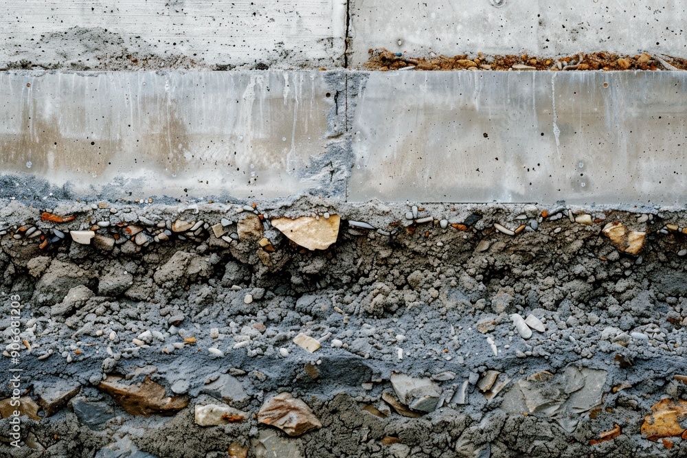 cross-section view of underground soil layers and concrete structure ...