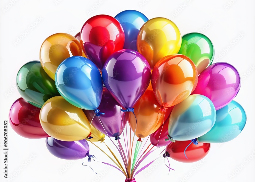 Vibrant colors abound as a delicate bunch of balloons, tied with a ...