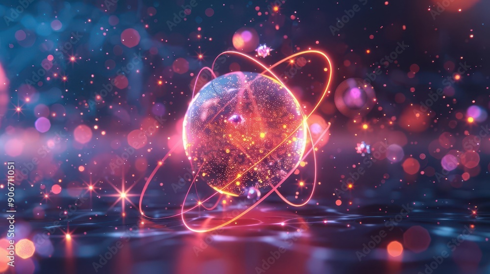 Atomic subatomic particles, quantum interactions, front view, particle ...